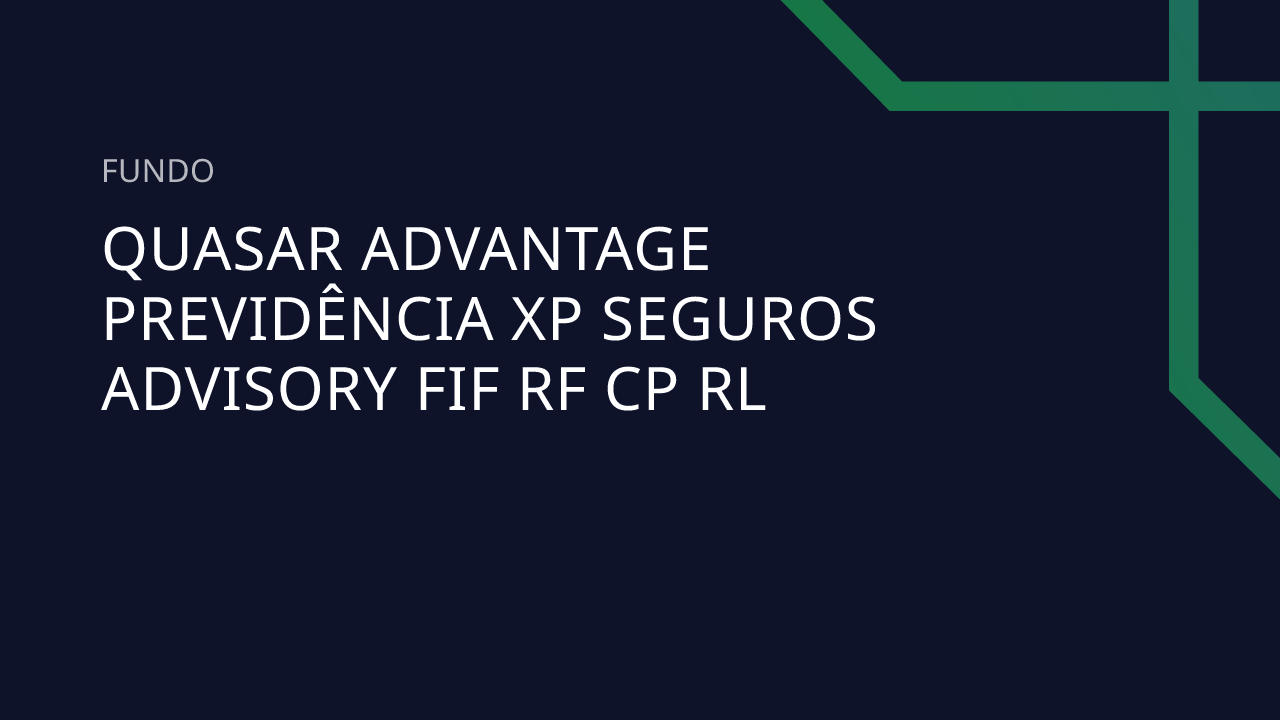Fundo Quasar Advantage Previdência XP Seguros Advisory FIF RF CP RL
